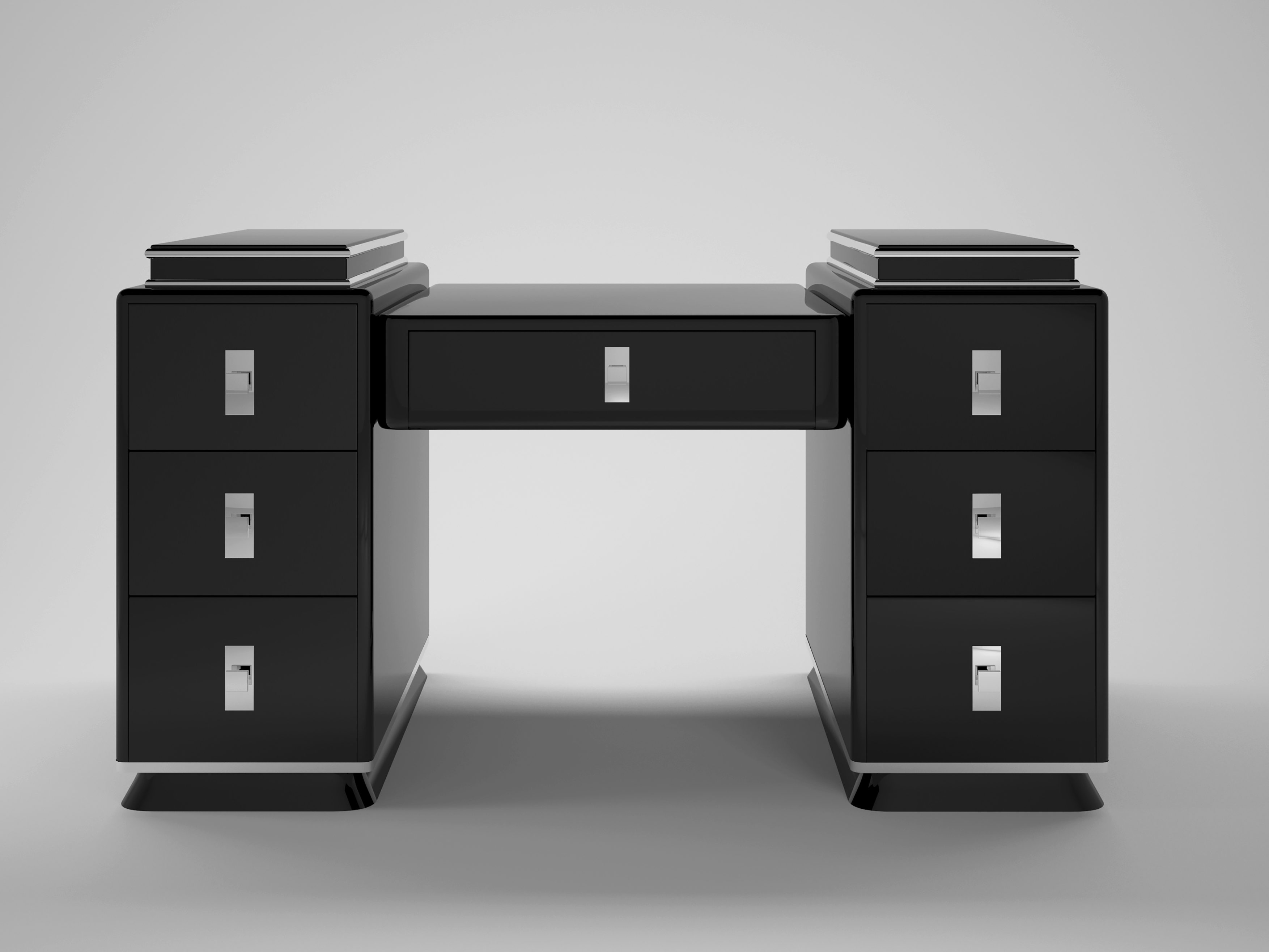 Modernist Black Art Deco Design Tower Desk - Original Antique Furniture